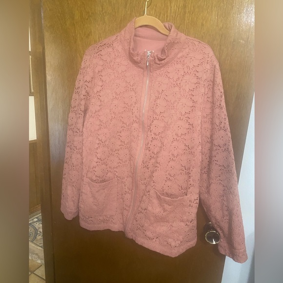 Denim&Co | Jackets & Coats | Eyelet Long Sleeve Jacket Mandarin Collar ...